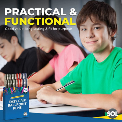 16 Retractable Ballpoint Pens Set - 4 Red, 4 Blue and 8 Biro Pens Black ...