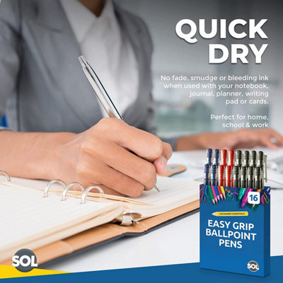 16 Retractable Ballpoint Pens Set - 4 Red, 4 Blue and 8 Biro Pens Black ...