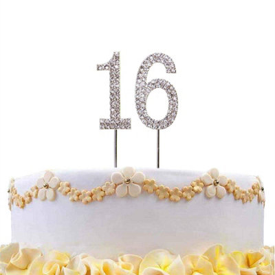 16 Silver Diamond Sparkley CakeTopper Number Year For Birthday ...