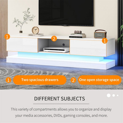 160 cm TV Stand with 16 Colour RGB LED Lights, High Gloss Front with 2 ...