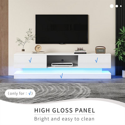160 cm TV Stand with 16 Colour RGB LED Lights, High Gloss Front with 2 ...