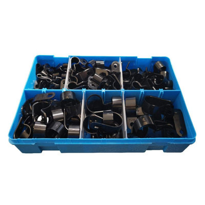 160 x Assorted Black Nylon P Clips for Conduit, Cable, Tubing & Sleeving