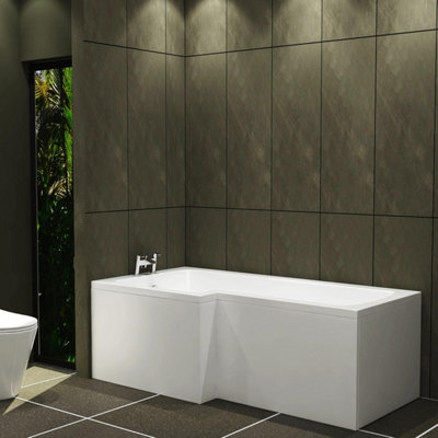 1600 x 850mm Left Hand L-Shaped Shower Bath Bathtub Compact Bathroom ...