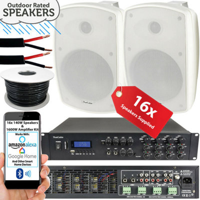 1600W LOUD Outdoor Bluetooth System 16x White Speaker Weatherproof ...