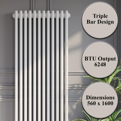 1600x560mm Triple Bar Traditional Colosseum Radiator White Vertical Column
