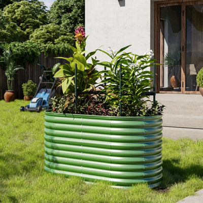 160cm W x 80cm D Light Green Oval-Shaped Galvanized Steel Raised Garden ...