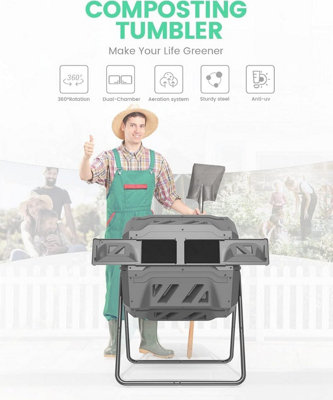 160L Dual Heavy Duty Outdoor Compost Tumbler Bin Composter Organic ...