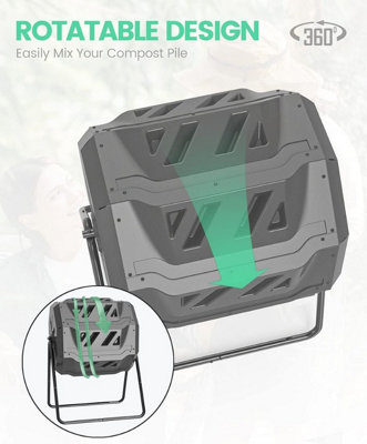 160L Dual Heavy Duty Outdoor Compost Tumbler Bin Composter Organic ...