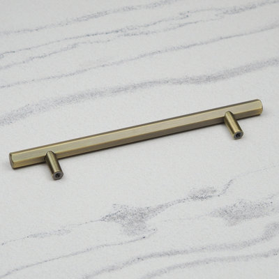 160MM ANTIQUE BRASS HEXAGON CABINET HANDLE GOLD T-BAR CUPBOARD DOOR ...