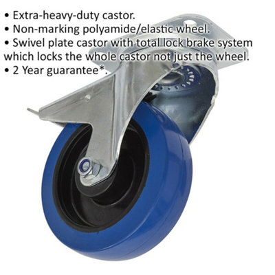 160mm Heavy-Duty Swivel Plate Castor Wheel with Total Lock Brakes
