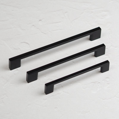 160mm Matt Black Cabinet Handle Slim Square Kitchen Cupboard Door ...