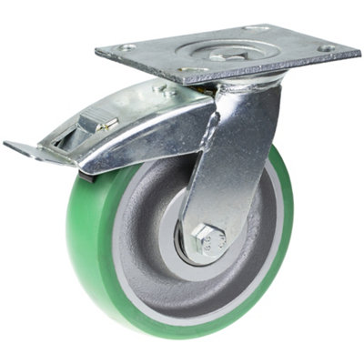 160mm swivel/brake castor with green convex elastic polyurethane on ...