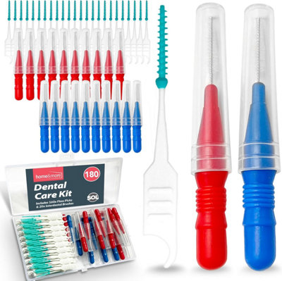 160pcs Green Interdental Brushes and 20pcs Red and Blue Floss Picks for ...