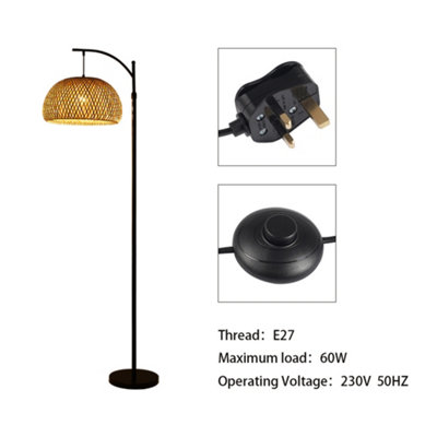 162.5cm H E27 Bulb Base 60W Traditional Woven Rattan Floor Lamp with ...