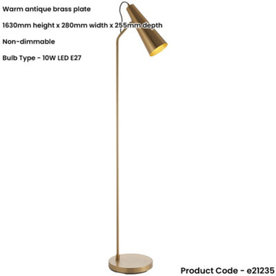1630mm Floor Lamp - Warm Antique Brass Adjustable Head Task - Standing ...