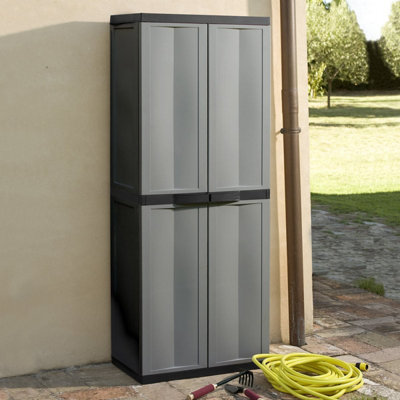 165cm Tall x 65cm Plastic Indoor Outdoor Garden Storage Cabinet Shed in Dark Grey