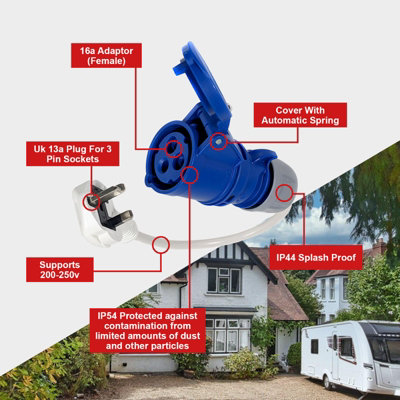 16A Converter Lead 13A UK Mains Plug Adaptor Caravan 3 Pin Electric ...