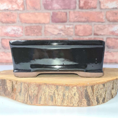 16cm Glazed Bonsai Pot - Rectangle - 16cm x 13cm x 6cm - Black