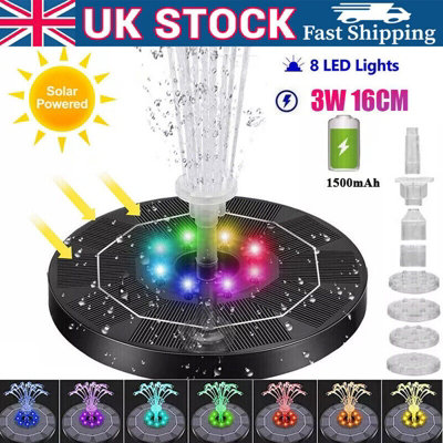 16cm Solar Powered Garden Fountain Pump with 8 LED Lights for Pond Bird ...