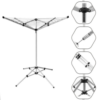 16M Clothes Airer Portable Rotary Washing Line 4 Arm Free Standing ...