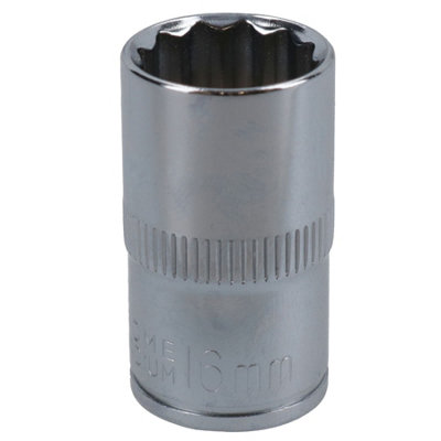 16mm 1/2in Drive Shallow Metric MM Socket 12 Sided Bi-Hex Knurled Ring ...