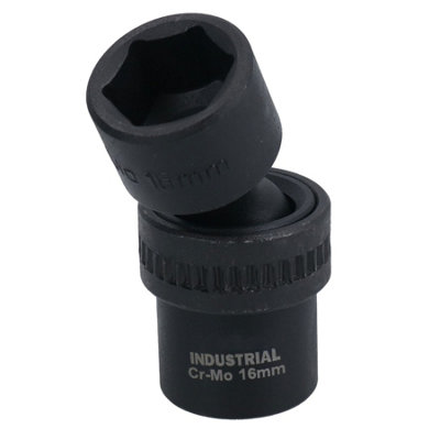 16mm 3/8in Drive Universal Swivel Wobble Metric Impact Shallow Socket ...