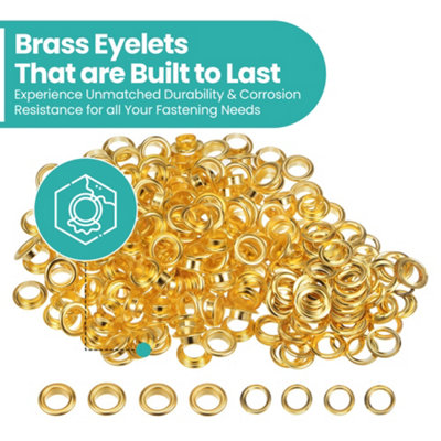 16mm Brass Eyelets with Washers, Rust-Proof Grommets, Gold - 50pcs