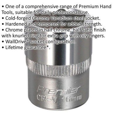 16mm Forged Steel Drive Socket with 3/8" Square Drive and Chrome ...