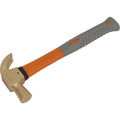16oz Non-Sparking Claw Hammer with Fiberglass Shaft and Shock Absorbing ...