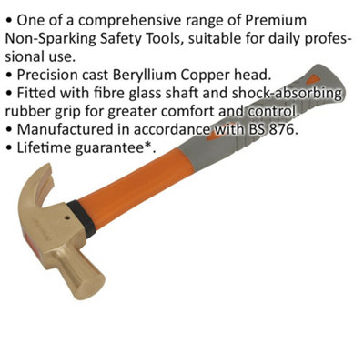 16oz Non-Sparking Claw Hammer with Fiberglass Shaft and Shock Absorbing ...