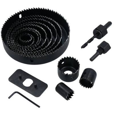16pc Circular Hole Saw Set Cutter with Arbor and Case 19 - 127mm Wood Steel