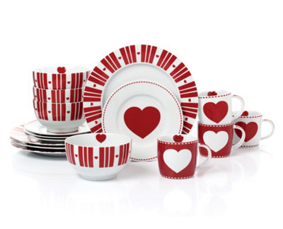 16pc Nordic Red Heart Dinner Set
