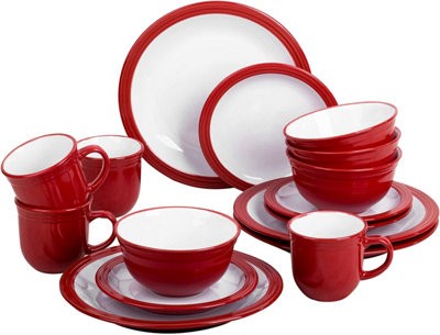 16pc Red & White Bistro Dinnerware Set - 4X Dinner Plates, 4X Side ...