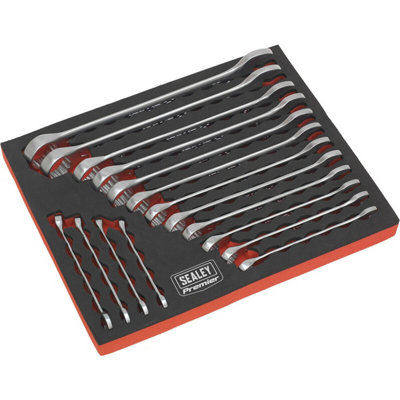 16pc Slim Handled Combination Spanner Set -12 Point Metric Ring Open ...