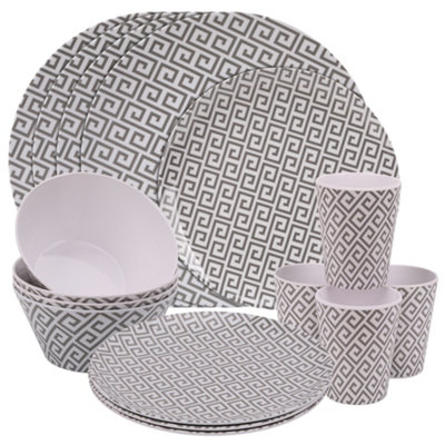 16pcs Melamine Dinnerware Set, Geometric Design