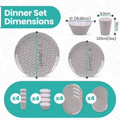 16pcs Melamine Dinnerware Set, Geometric Design