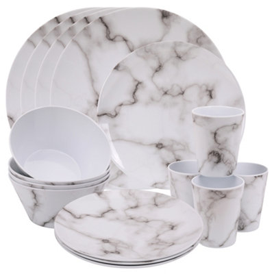 16pcs Melamine Dinnerware Set, Marble Design