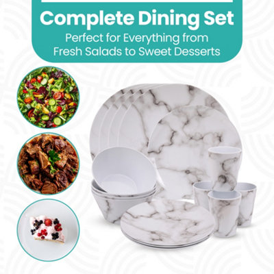 16pcs Melamine Dinnerware Set, Marble Design