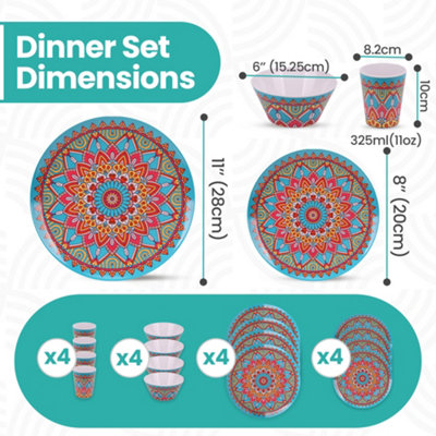 16pcs Melamine Dinnerware Set, Moroccan Design
