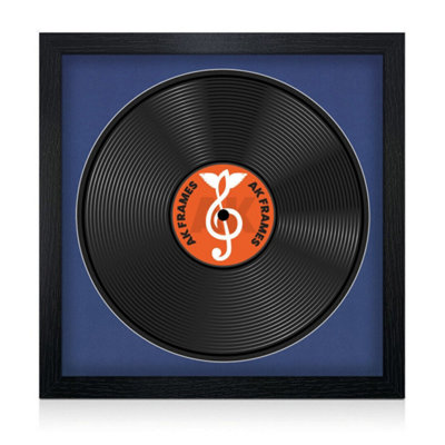 16x16" Black Modern Vinyl Record Frame With Blue Mount for 12 Inch LP ...