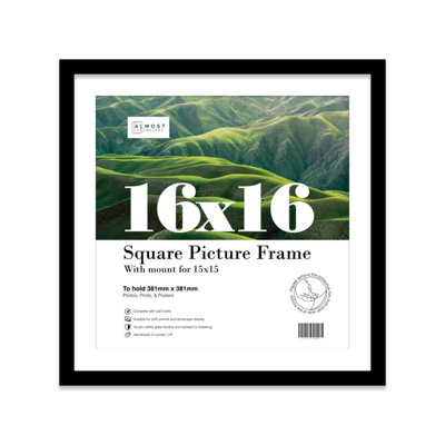 16x16" Black Picture Frame - 16x16" Square Frame with 15x15" Mount for ...