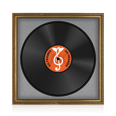 16x16" Gold Ornate Vinyl Record Frame With Mid Grey Mount for 12 Inch ...