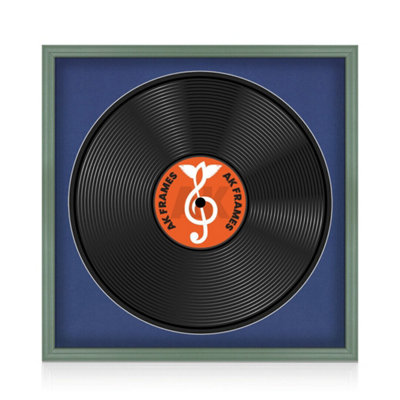 16x16" Green Classic Vinyl Record Frame With Blue Mount for 12 Inch LP ...