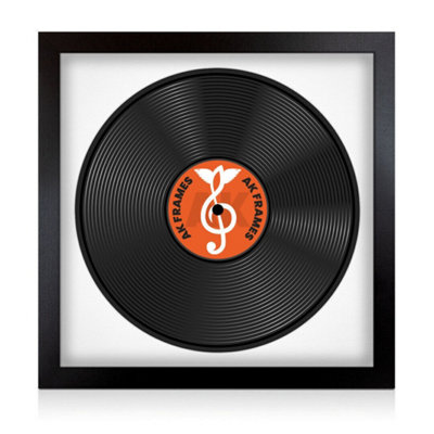 16x16" Matte Black Modern Vinyl Record Frame With White Mount for 12 ...