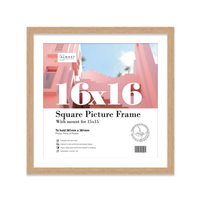 16x16" Oak Picture Frame - 16x16" Square Frame with 15x15" Mount for ...