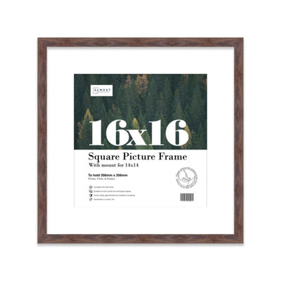 16x16" Walnut Picture Frame - 16x16" Square Frame with 14x14" Mount for ...