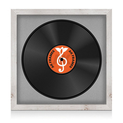 16x16" White Rustic Modern Vinyl Record Frame With Silver Mount for 12 ...