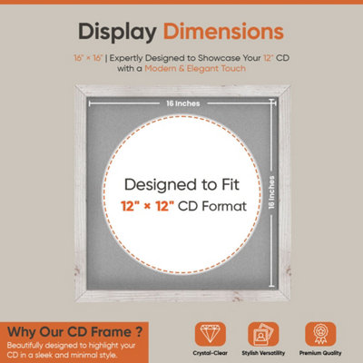 16x16" White Rustic Modern Vinyl Record Frame With Silver Mount for 12 ...