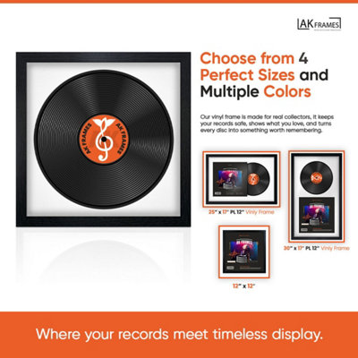 16x16" White Rustic Modern Vinyl Record Frame With Silver Mount for 12 ...