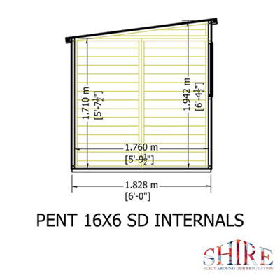 16x6 Shiplap Pent Single Door with opening windows